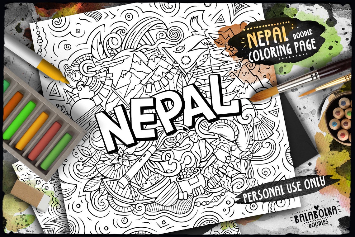 NEPAL Digital Coloring Page/ Indian Culture Adult Coloring/ Asian ...
