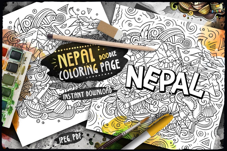 NEPAL Digital Coloring Page/ Indian Culture Adult Coloring/ - Etsy