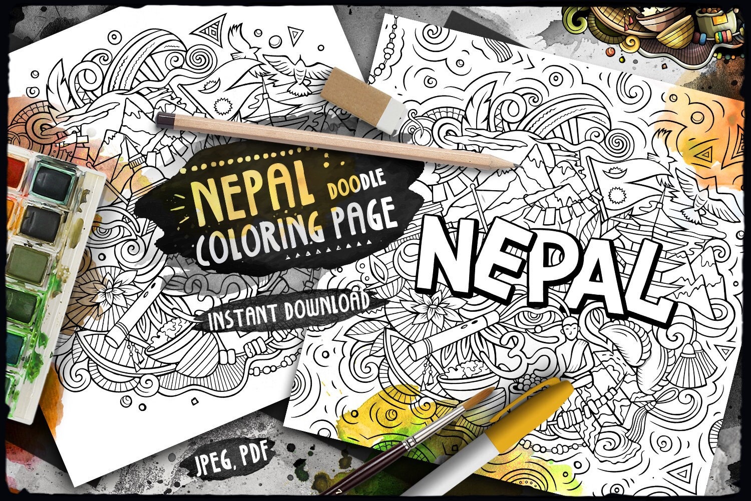 NEPAL Digital Coloring Page/ Indian Culture Adult Coloring/ - Etsy
