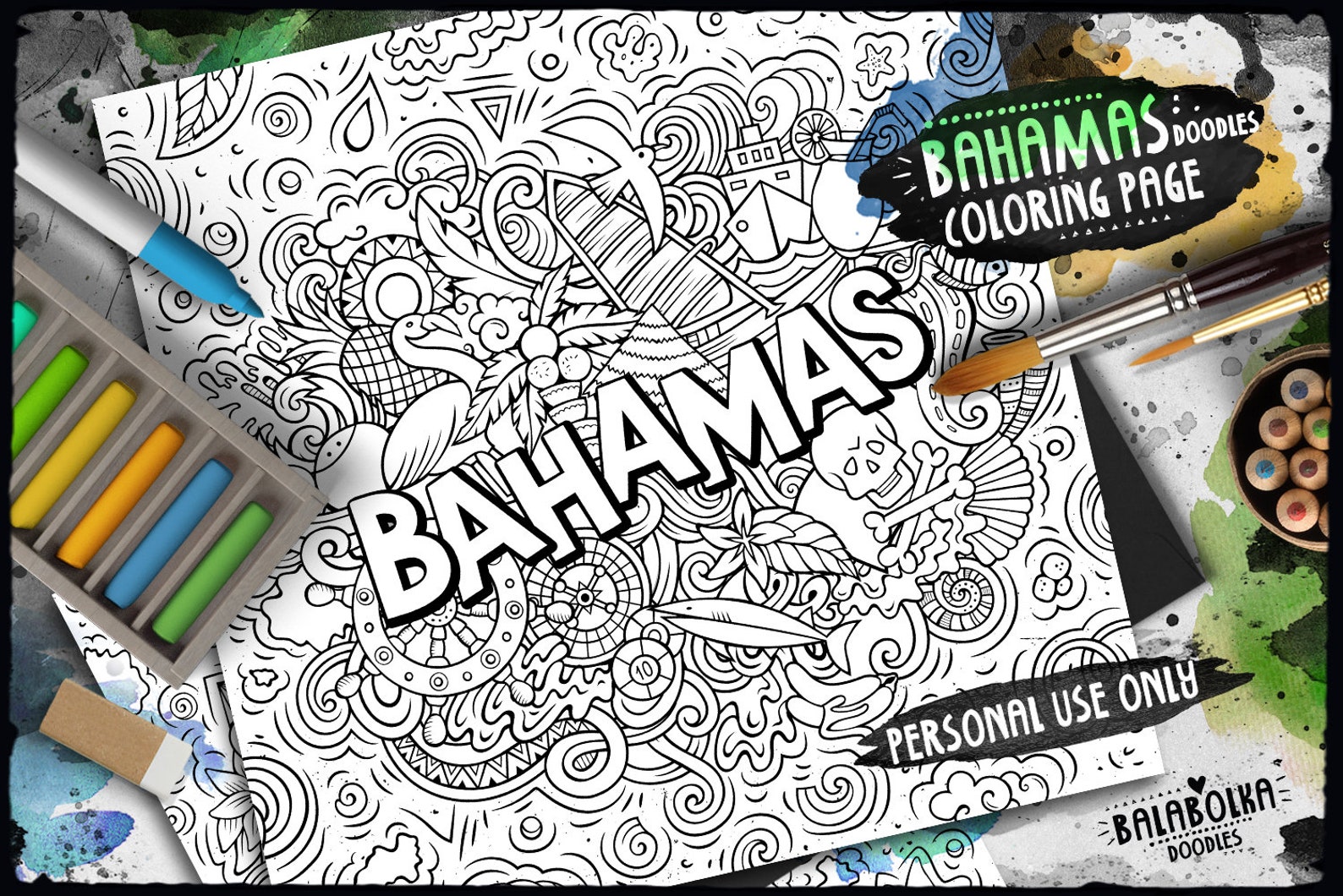 BAHAMAS Digital Coloring Page/ Travel Adult Coloring/ Around the World ...