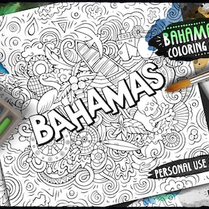 BAHAMAS Digital Coloring Page/ Travel Adult Coloring/ Around the World ...