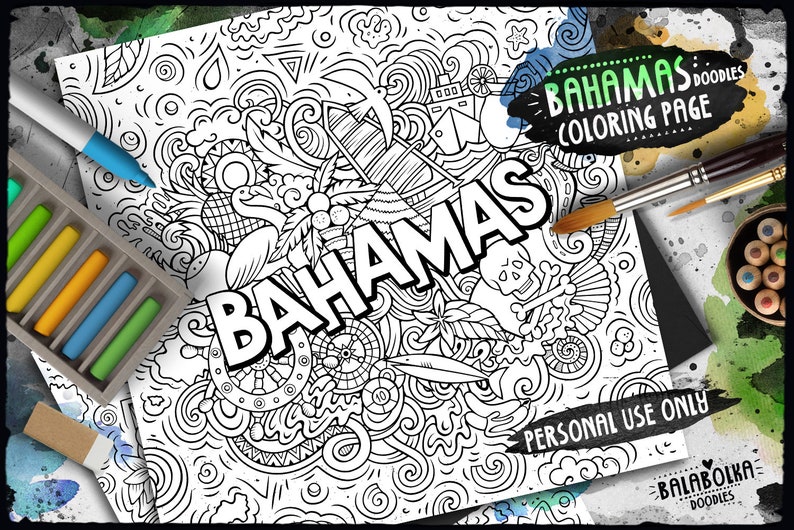 BAHAMAS Digital Coloring Page/ Travel Adult Coloring/ Around the World ...