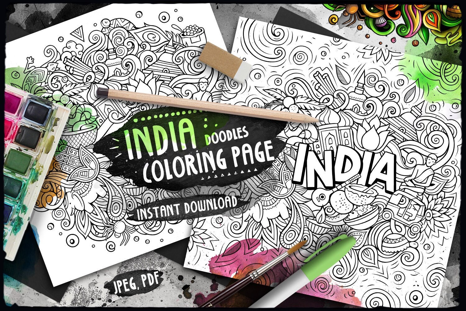 INDIA Digital Coloring Page/ Indian Adult Coloring/ Around the World ...
