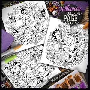 8 Happy Halloween Digital Coloring Pages, Adult Coloring, Halloween ...