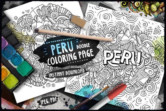 PERU Digital Coloring Page/ Latino Adult Coloring/ Latin | Etsy