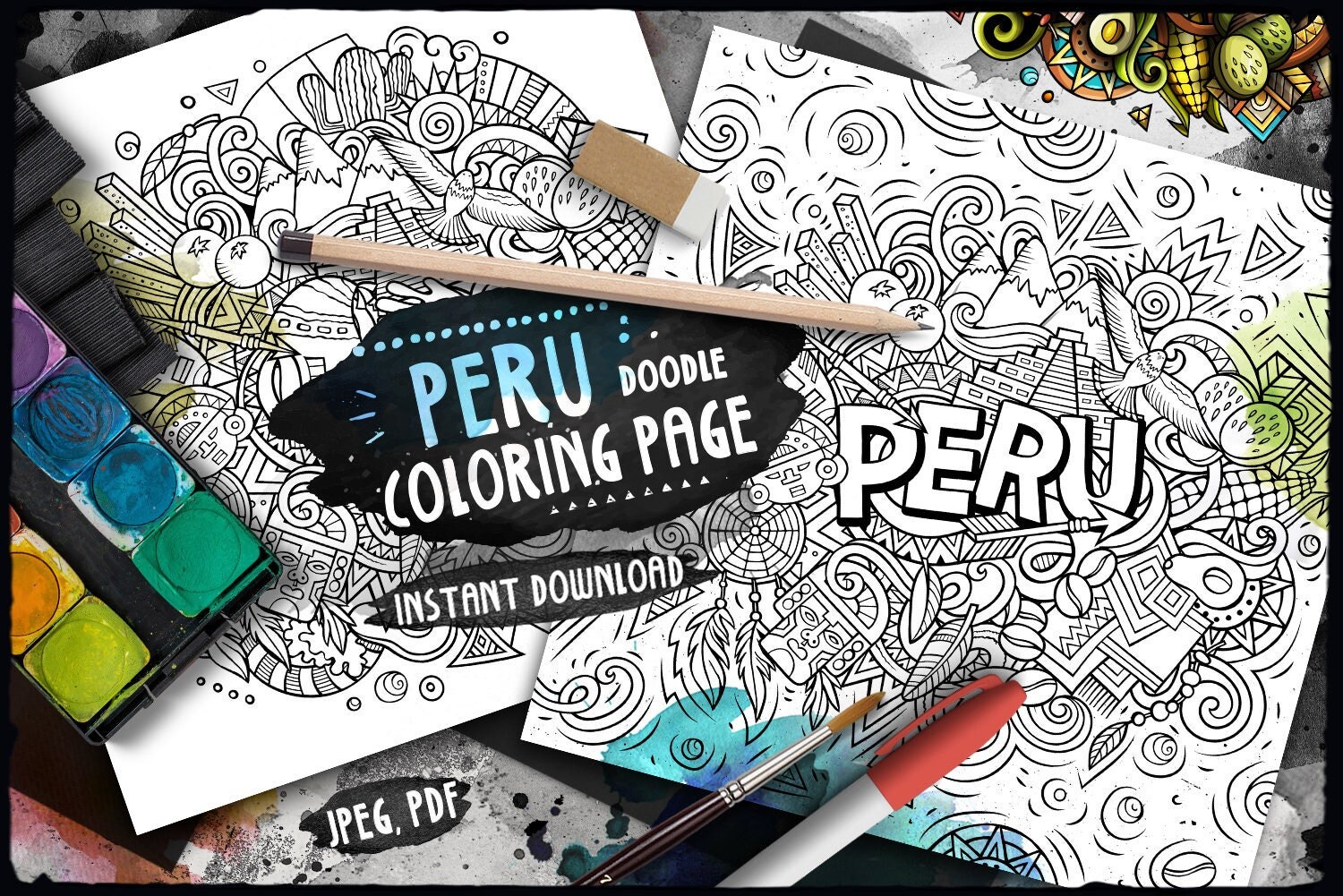 PERU Digital Coloring Page/ Latino Adult Coloring/ Latin - Etsy