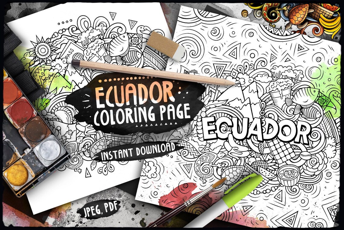 ECUADOR Digital Coloring Page/ Latino Adult Coloring/ Latin American ...