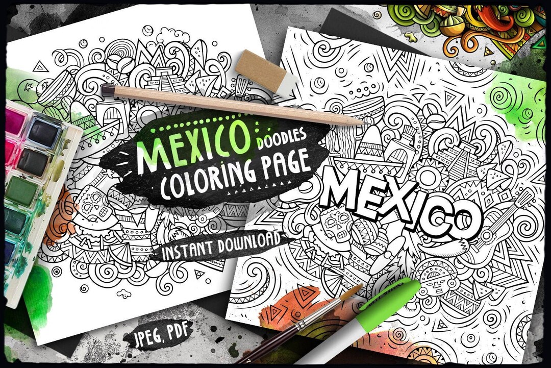 MEXICO Digital Coloring Page/ Mexican Adult Coloring/ Around the World ...