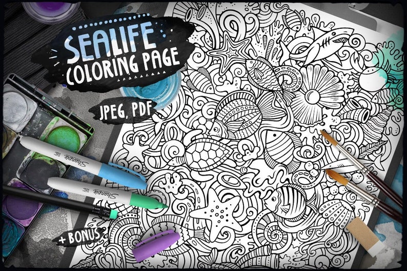 SEA LIFE Digital Coloring Page Underwater Doodle Adult - Etsy