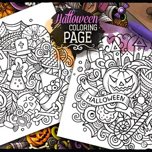 8 Happy Halloween Digital Coloring Pages, Adult Coloring, Halloween ...
