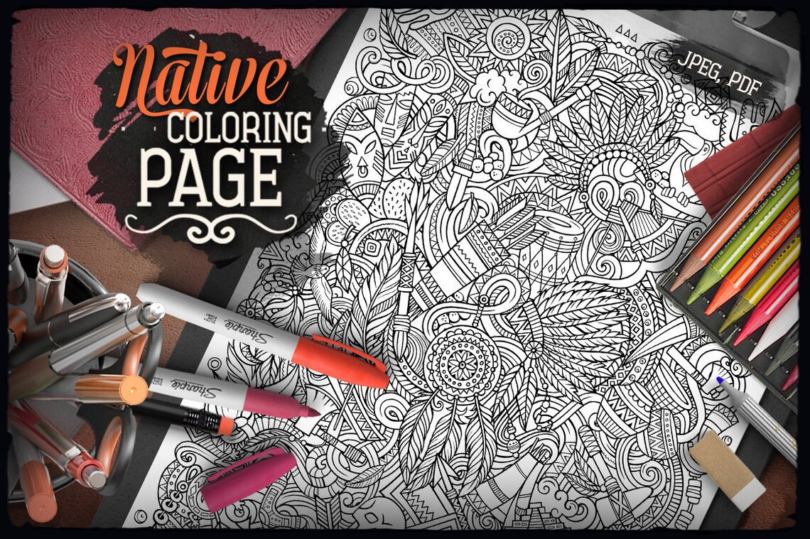 NATIVE AMERICAN Digital Coloring Page, Ethnic Doodle Adult Coloring ...