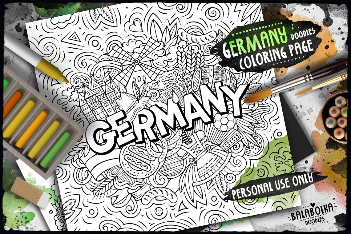 GERMANY Digital Coloring Page/ German Adult Coloring/ Around the World ...