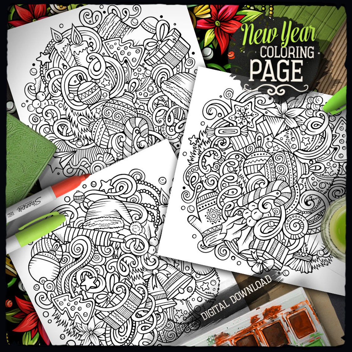 2024 Happy New Year Coloring Pages, Merry Christmas Printable Coloring ...