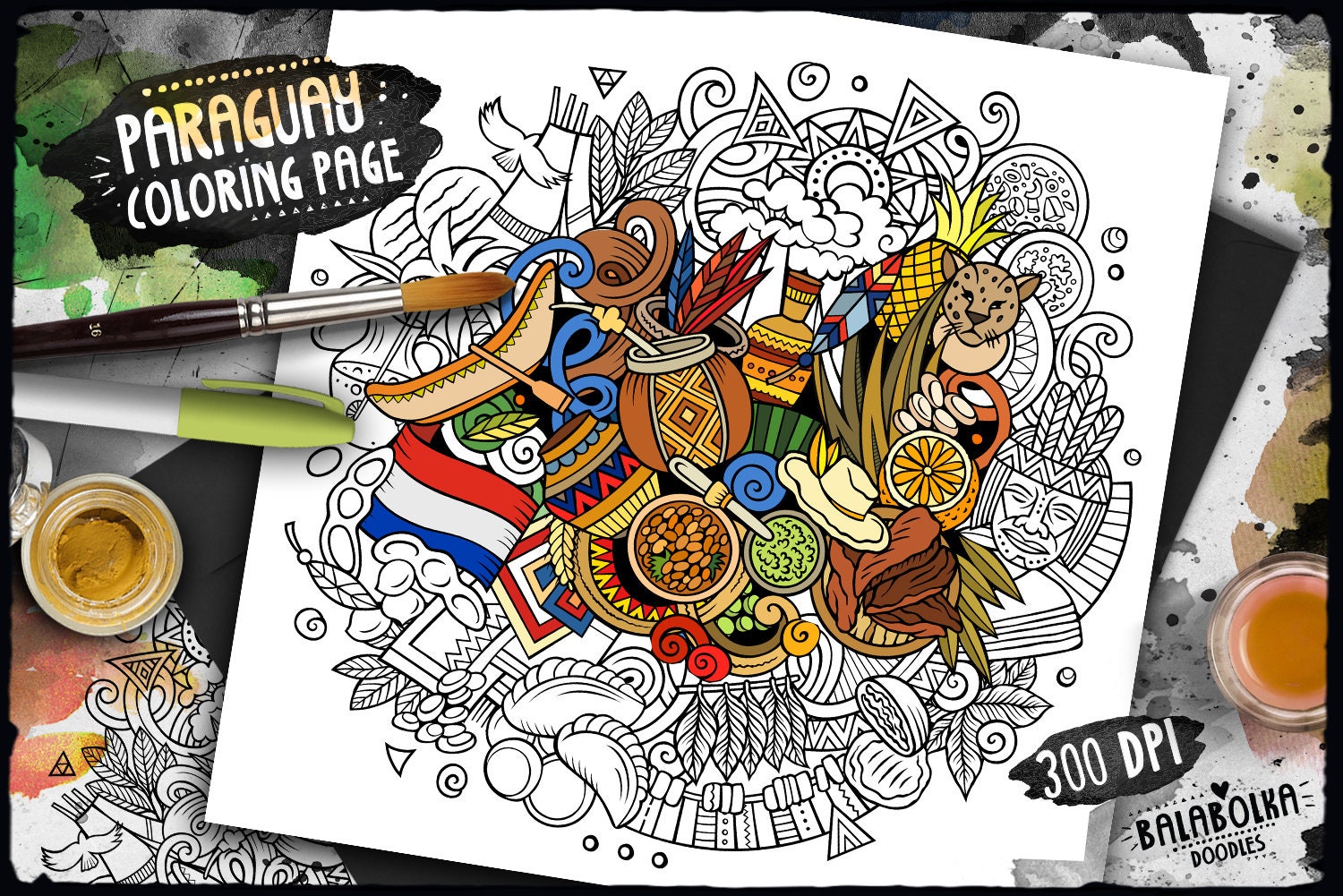 PARAGUAY Digital Coloring Page/ South America Adult Coloring/ Latin ...