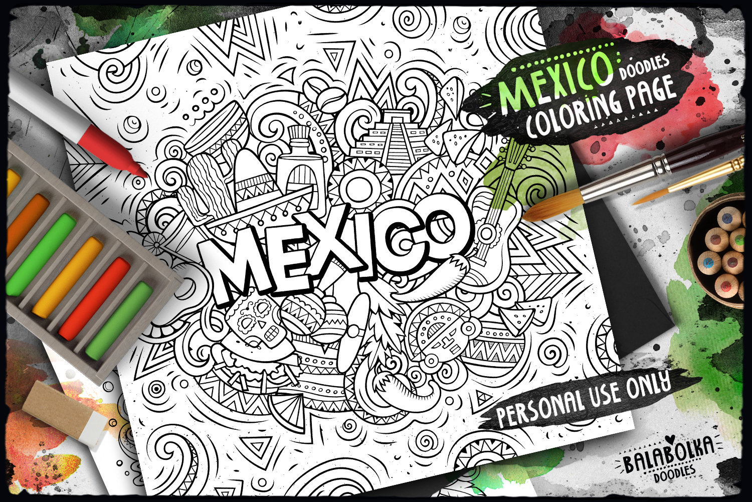 MEXICO Digital Coloring Page/ Mexican Adult Coloring/ Around the World ...