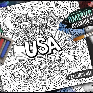 USA Digital Coloring Page/ United States of America Doodle Illustration ...