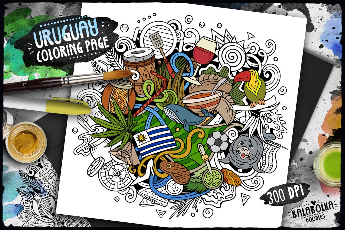 URUGUAY Digital Coloring Page/ Latino Adult Coloring/ Latin American ...