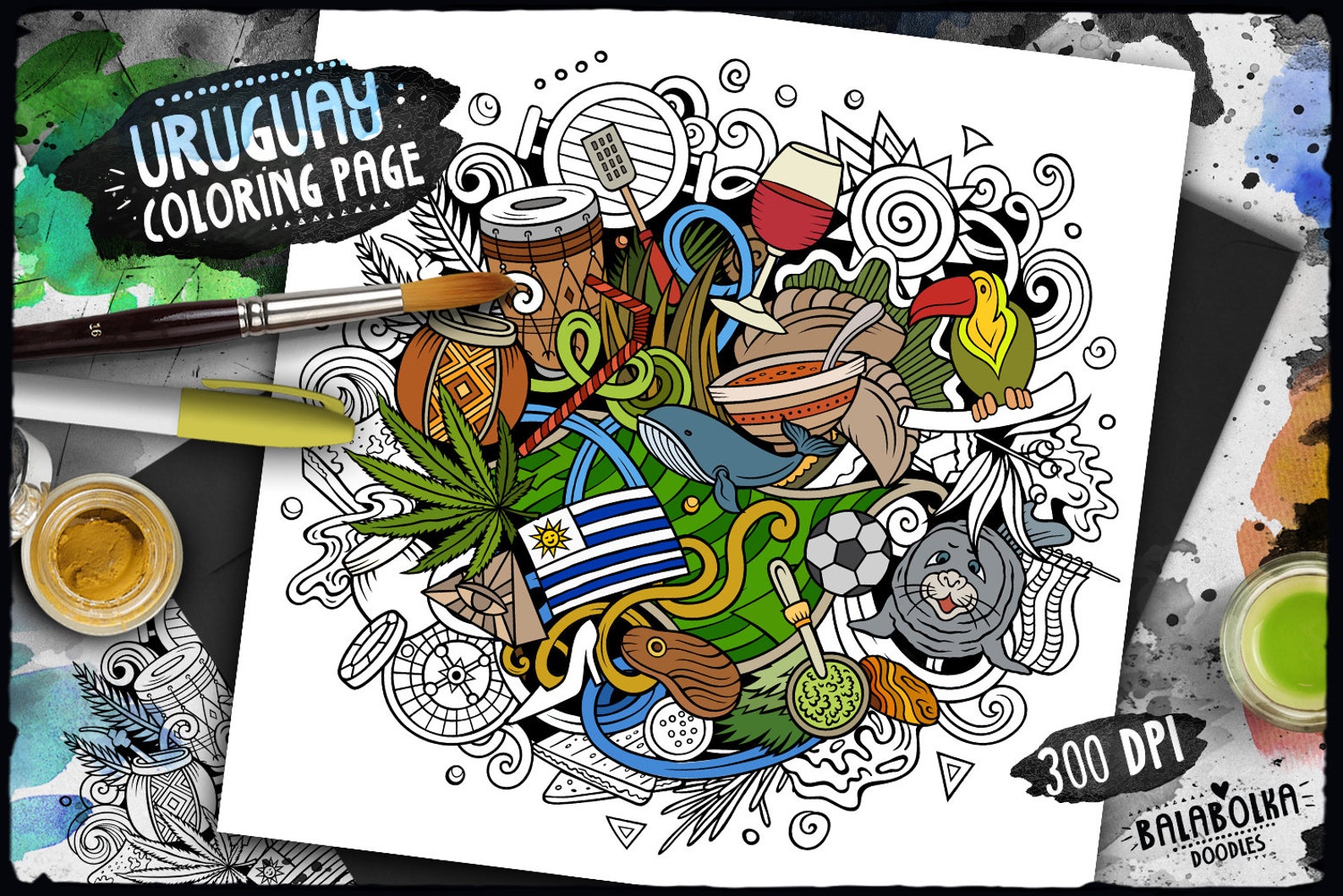 URUGUAY Digital Coloring Page/ Latino Adult Coloring/ Latin American ...