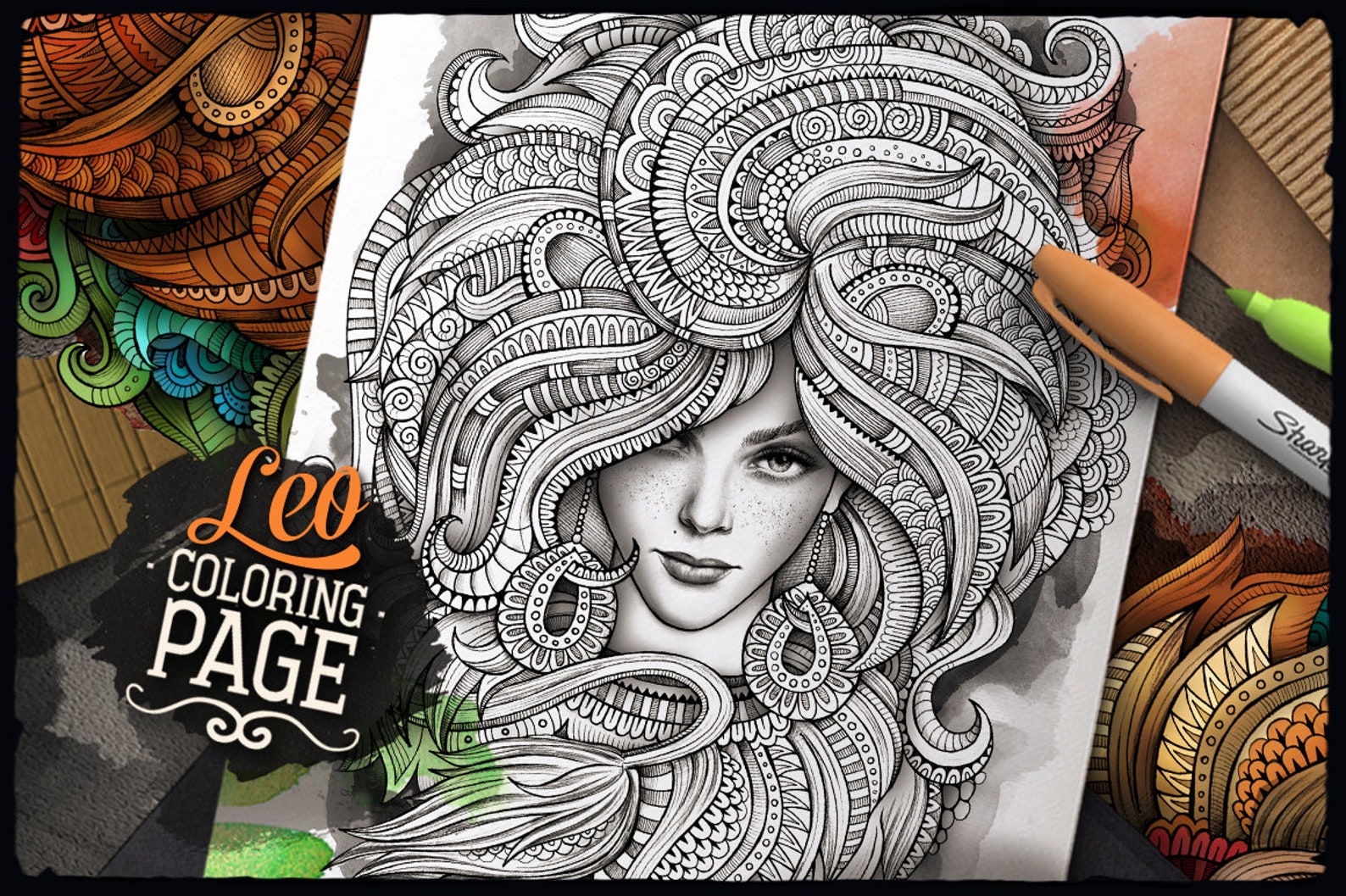 LEO Zodiac Adult Coloring Page, Zodiac Sign Coloring Book, Fantasy Girl ...