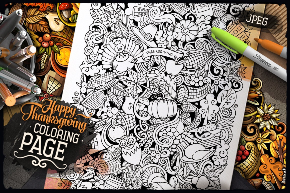 8 Happy Thanksgiving Digital Coloring Pages, Adult Coloring, Give ...