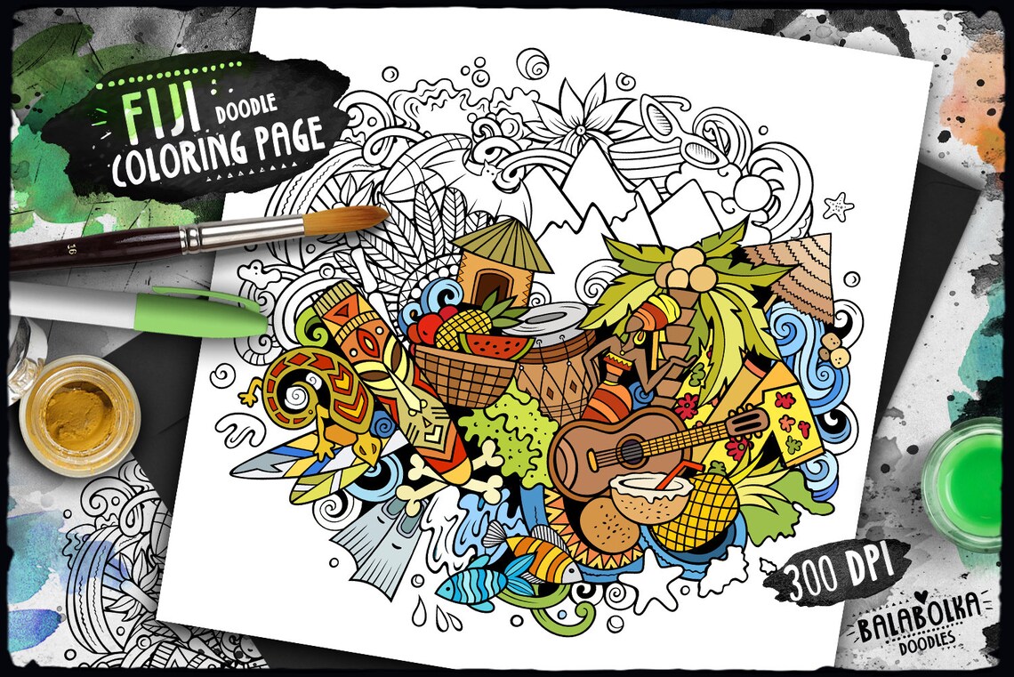 FIJI Digital Coloring Page/ Oceania Island Country/ Culture Adult ...