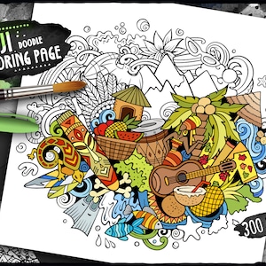 FIJI Digital Coloring Page/ Oceania Island Country/ Culture Adult ...