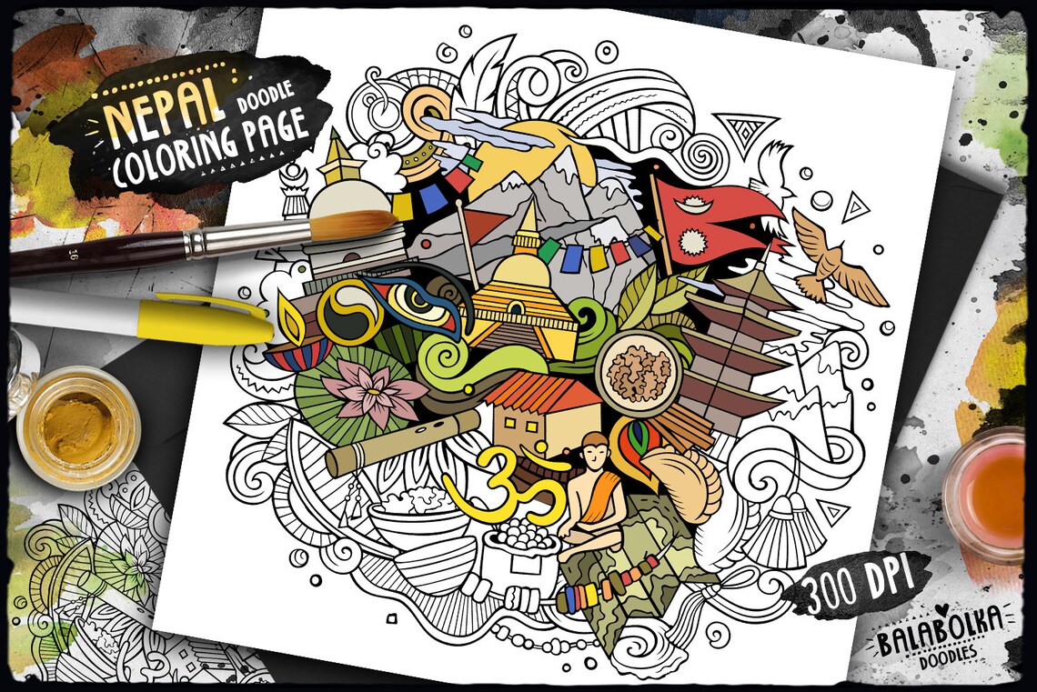 NEPAL Digital Coloring Page/ Indian Culture Adult Coloring/ Asian ...