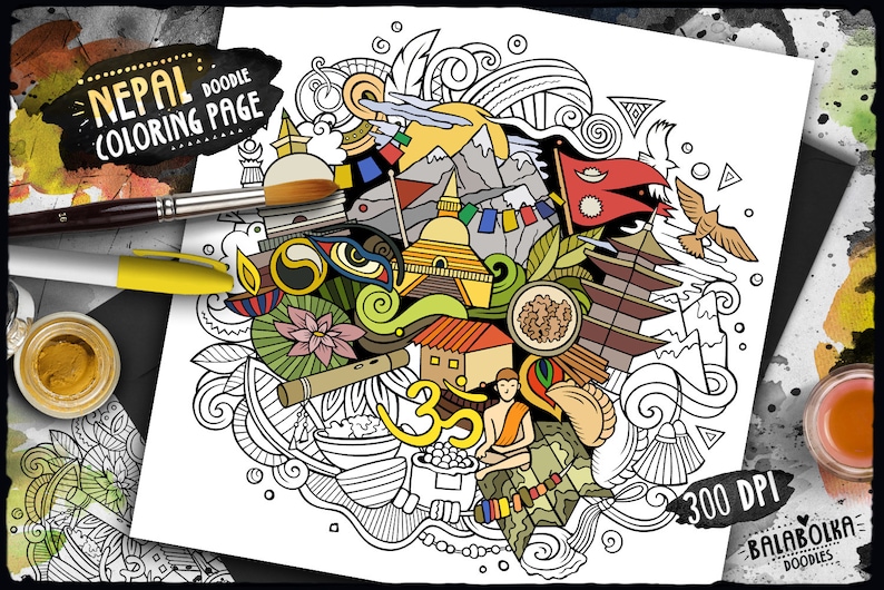NEPAL Digital Coloring Page/ Indian Culture Adult Coloring/ Asian ...