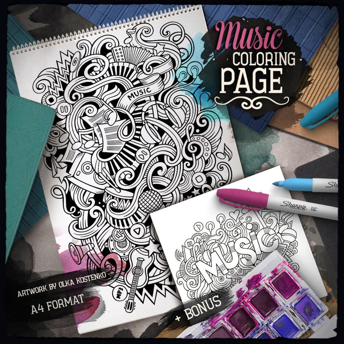 MUSIC Digital Coloring Page Musical Doodle Adult Coloring | Etsy