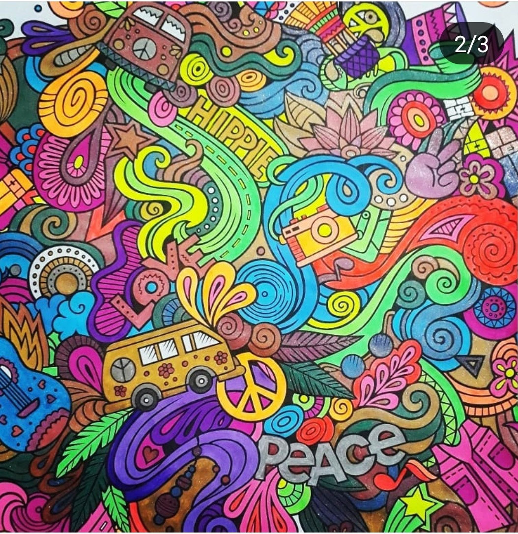 HIPPIE Digital Coloring Page Hippy Doodle Adult Coloring - Etsy