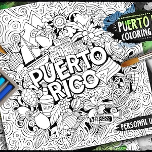 PUERTO RICO Digital Coloring Page, Puerto-rican Cartoon Doodle Adult ...