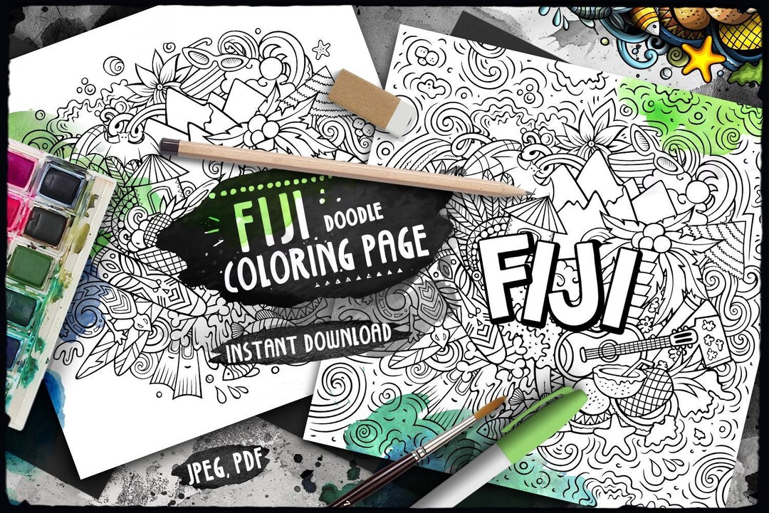FIJI Digital Coloring Page/ Oceania Island Country/ Culture Adult ...