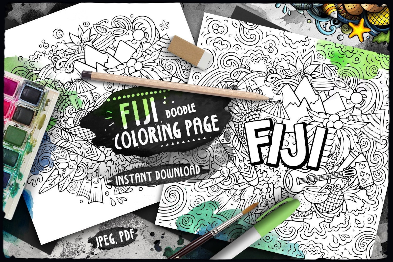 FIJI Digital Coloring Page/ Oceania Island Country/ Culture Adult ...