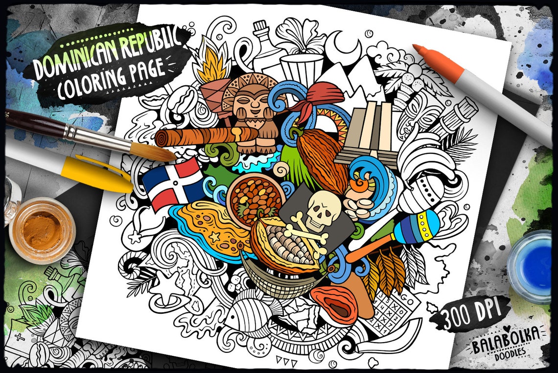DOMINICAN REPUBLIC Digital Coloring Page/ Travel Adult Coloring ...