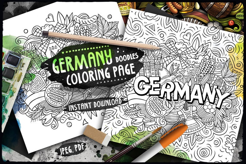 GERMANY Digital Coloring Page/ German Adult Coloring/ Around - Etsy