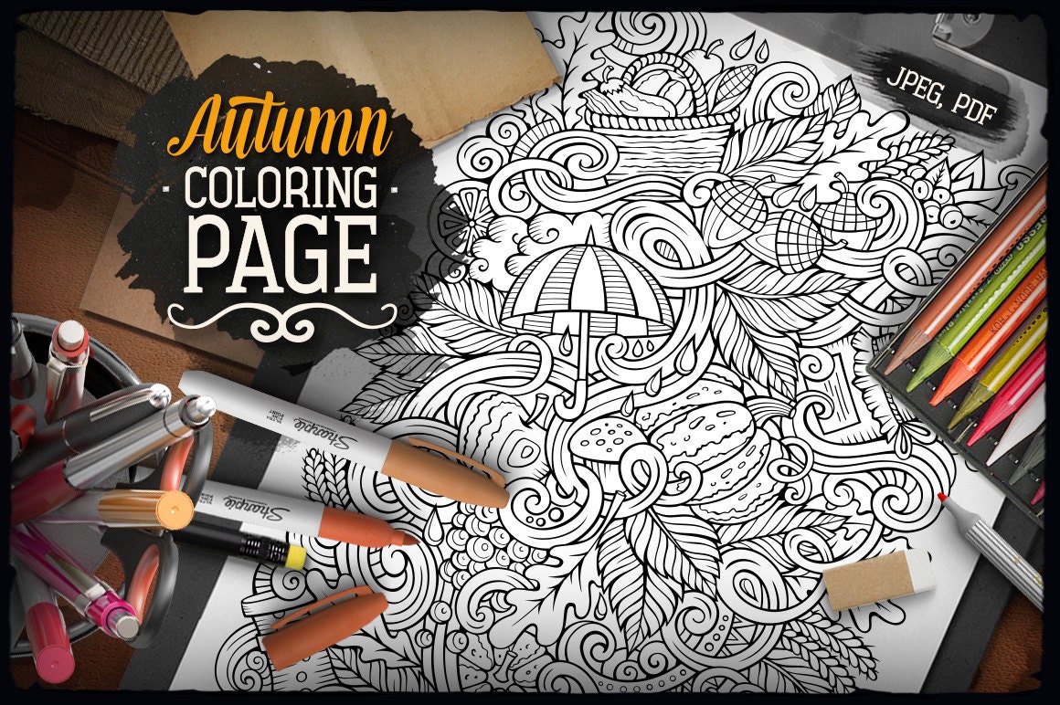 AUTUMN Digital Coloring Page, Fall Adult Coloring, Autumn Printable ...