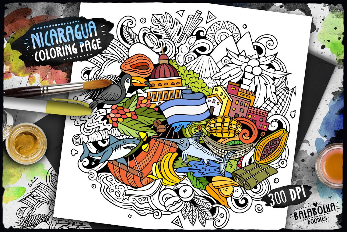 NICARAGUA Digital Coloring Page/ Travel Adult Coloring/ Central ...