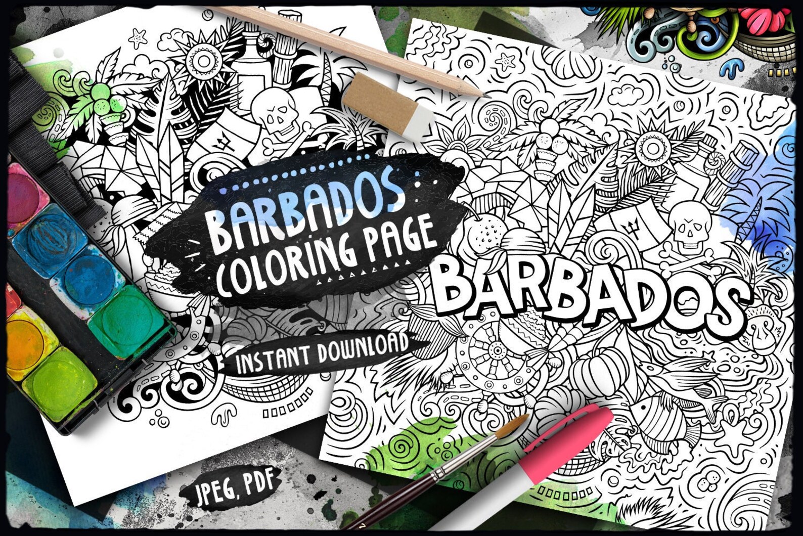 BARBADOS Digital Coloring Page/ Travel Adult Coloring/ - Etsy