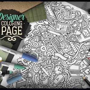 Designer Digital Coloring Page, Adult Coloring Book, Designer Doodles ...