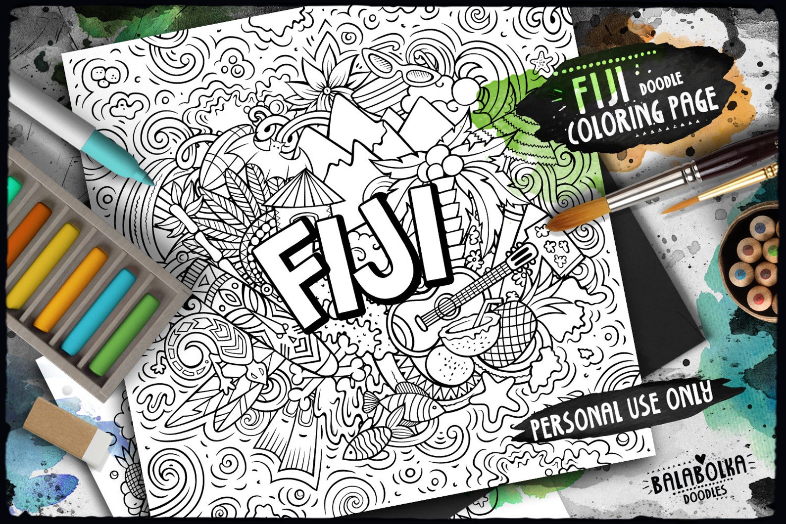 FIJI Digital Coloring Page/ Oceania Island Country/ Culture Adult ...