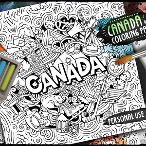CANADA Digital Coloring Page / Canadian Culture Doodle Illustration ...