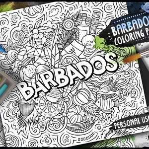 BARBADOS Digital Coloring Page/ Travel Adult Coloring/ Caribbean Island ...