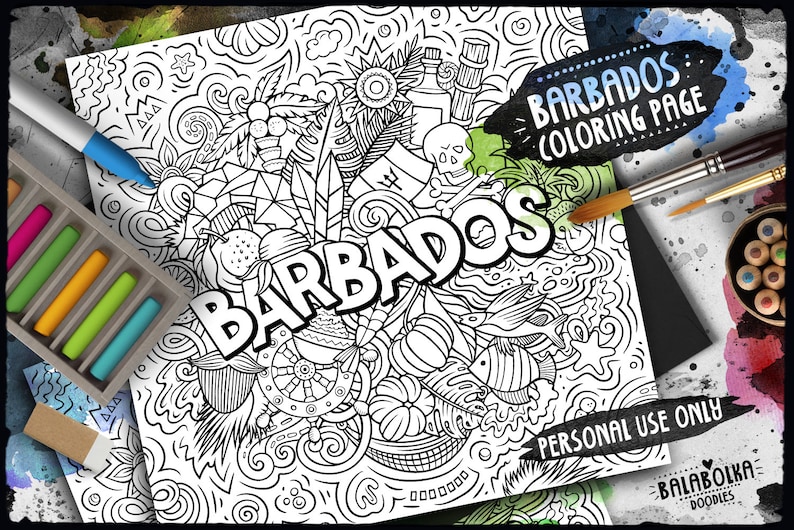BARBADOS Digital Coloring Page/ Travel Adult Coloring/ Caribbean Island ...
