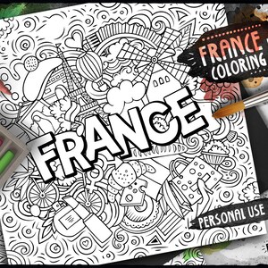 FRANCE Digital Coloring Page/ French Adult Coloring/ Around the World ...