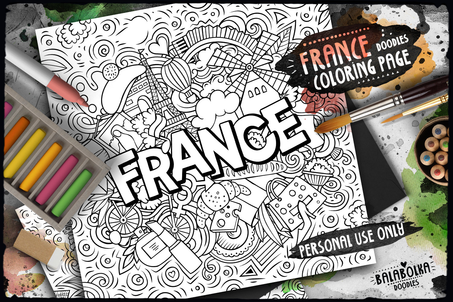FRANCE Digital Coloring Page/ French Adult Coloring/ Around the World ...