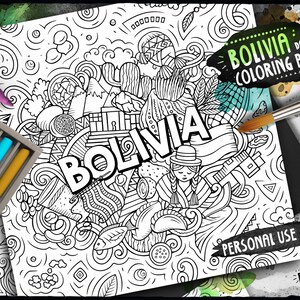BOLIVIA Digital Coloring Page/ Latino Adult Coloring/ Latin American ...