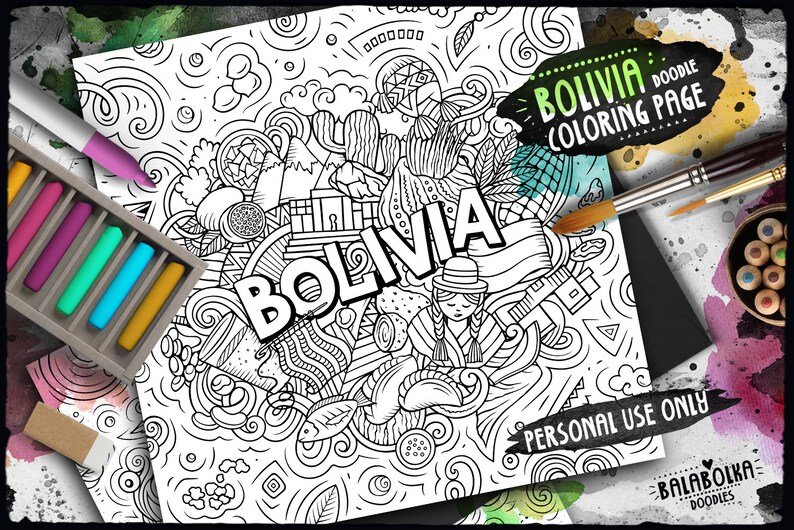 BOLIVIA Digital Coloring Page/ Latino Adult Coloring/ Latin American ...