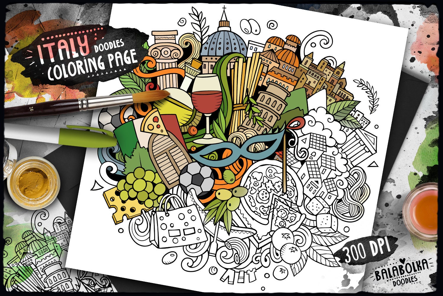 ITALY Digital Coloring Page/ Italian Adult Coloring/ Around the World ...