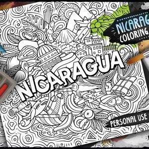 NICARAGUA Digital Coloring Page/ Travel Adult Coloring/ Central ...
