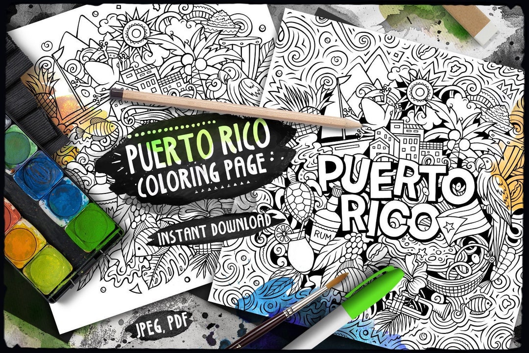 PUERTO RICO Digital Coloring Page, Puerto-rican Cartoon Doodle Adult ...